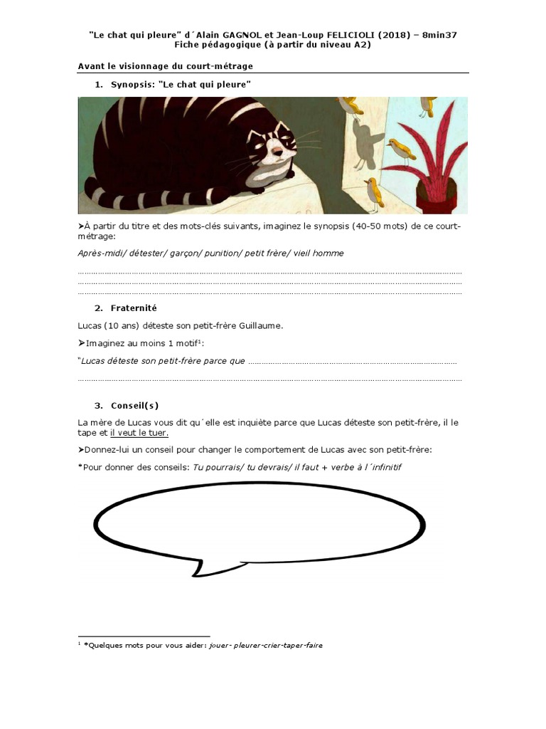 Fiche Pédagogique : "Le chat qui pleure" | PDF | Jeux et activités