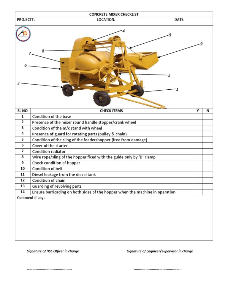 Concrete Mixer Inspection Checklist | PDF