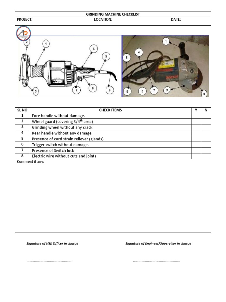 Grinding Machine Checklist | PDF