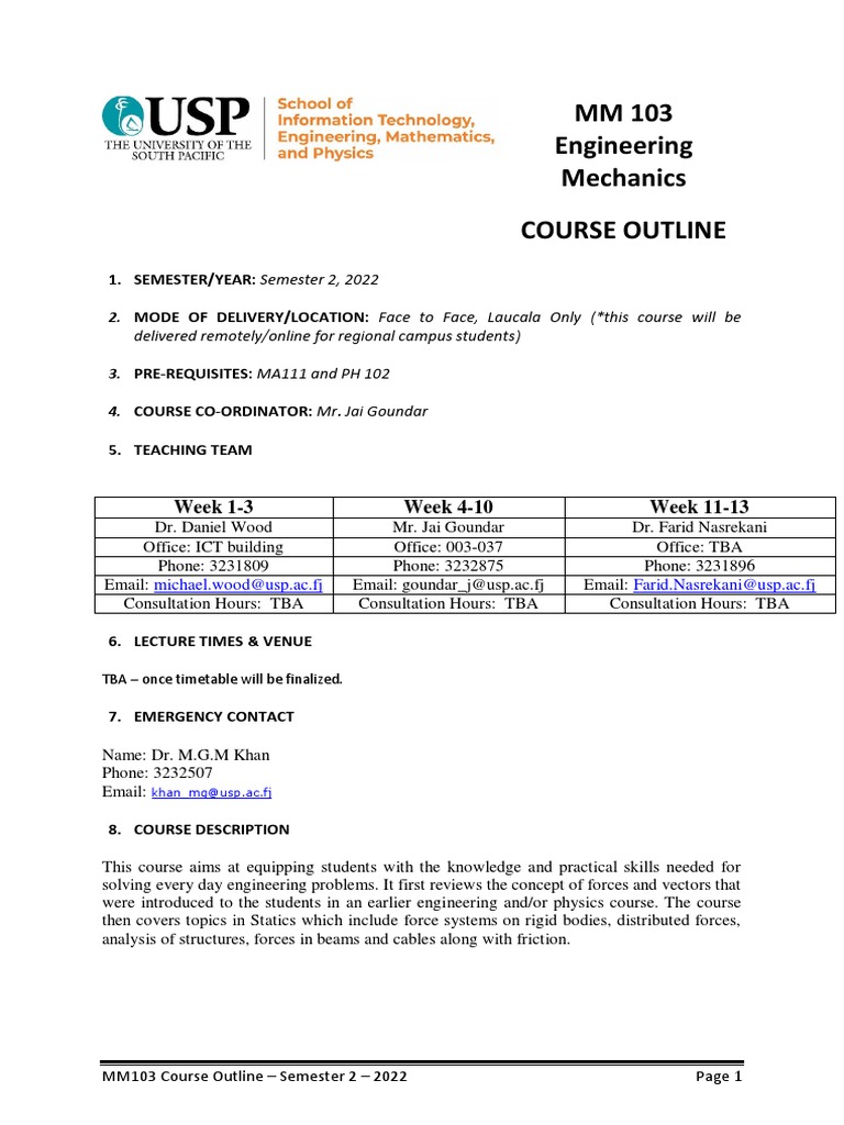 Course Outline MM103 2022 | PDF | Force | Educational Assessment