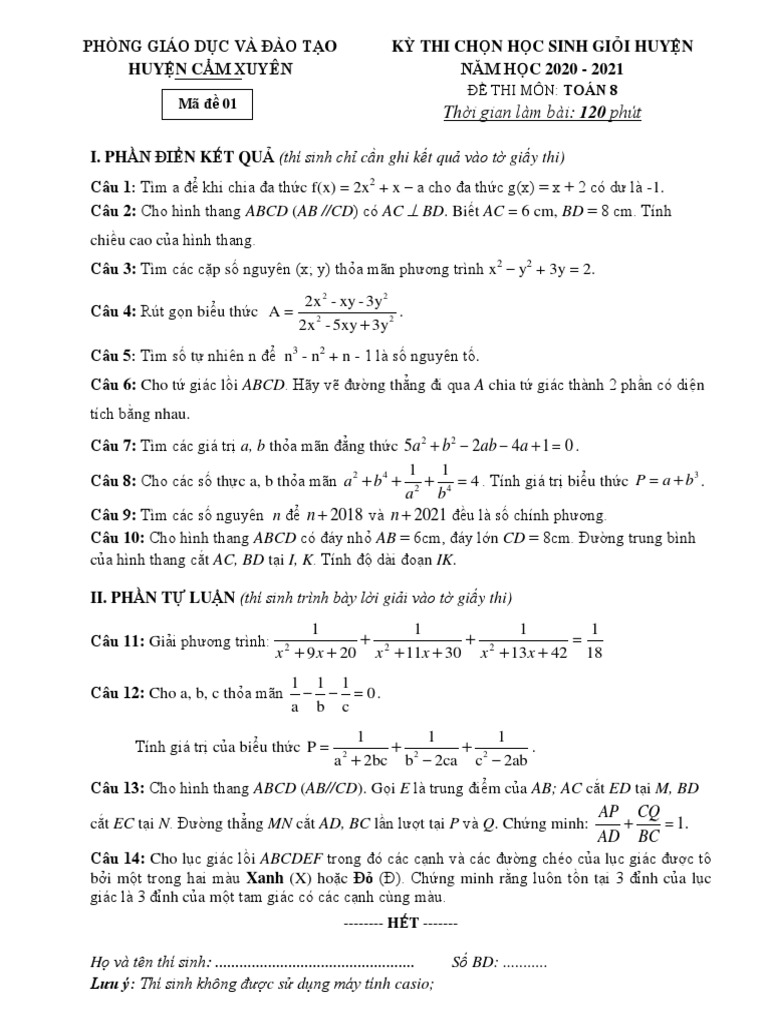 De HSG Toan 8 Nam 2020-2021 Chính TH C | PDF