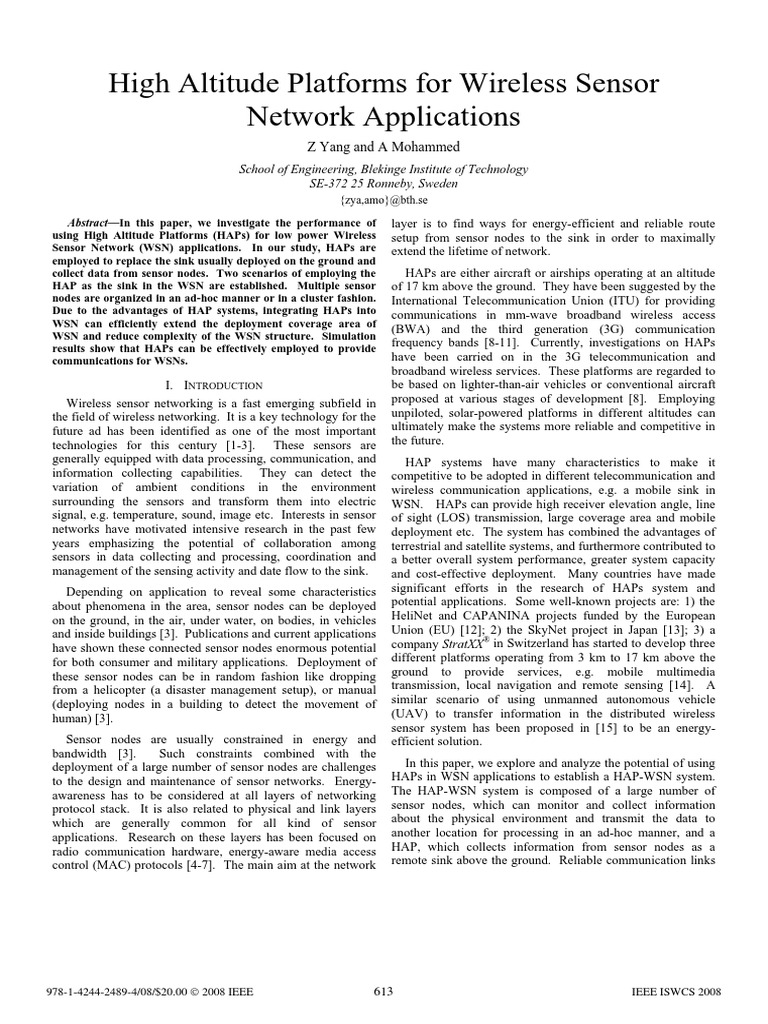 High Altitude Platforms For Wireless Sensor Network Applications | PDF ... High Altitude Platforms For Wireless Sensor Network Applications | PDF ...