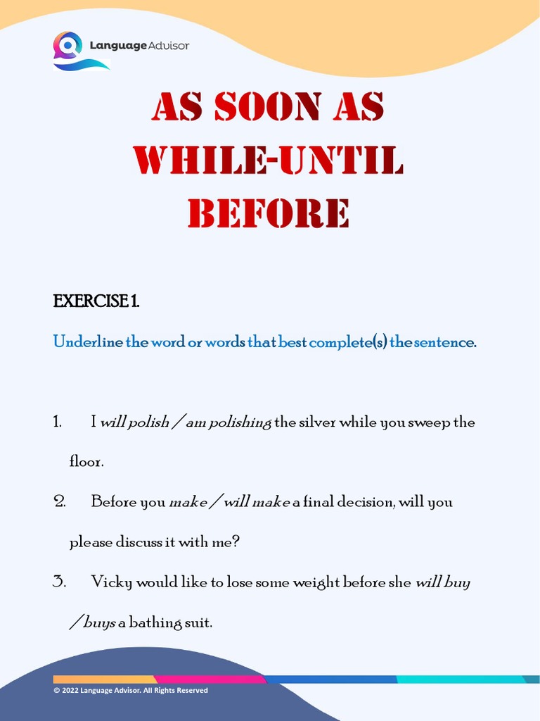 As Soon As While Until Before | PDF