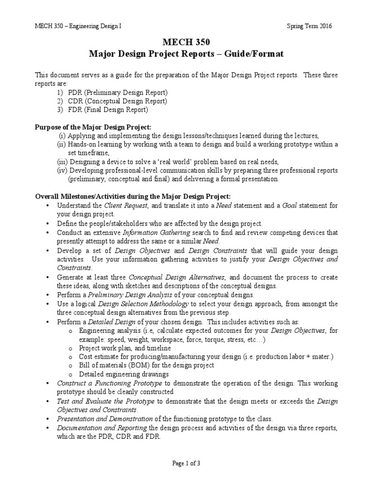 Major Project Reports (PDR, CDR, FDR) Guide | PDF | Engineering Design Process | Prototype