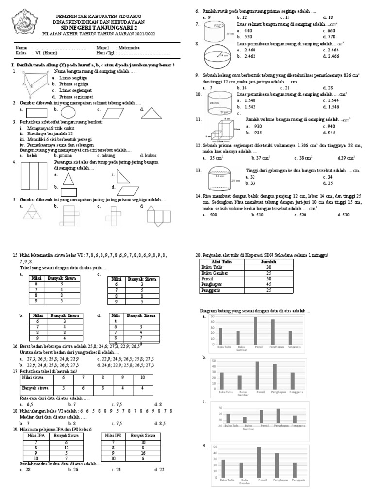 Pat MTK Kelas 6 2021-2022 | PDF