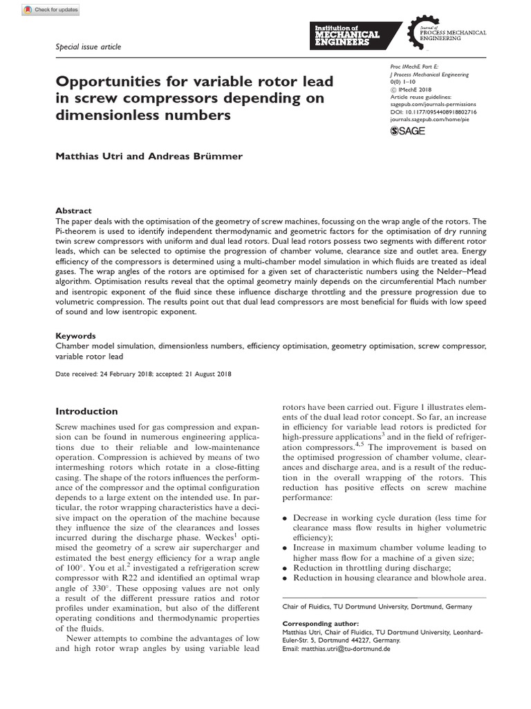 Optimization of Screw Compressor Geometry Using Dimensionless Parameters to Maximize Efficiency ...