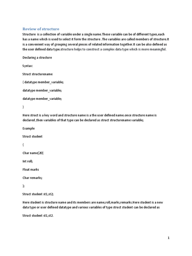 An Introduction To Structures And Classes In C Pdf Class Computer Programming