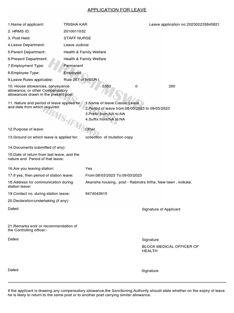 Leave Application Report | PDF