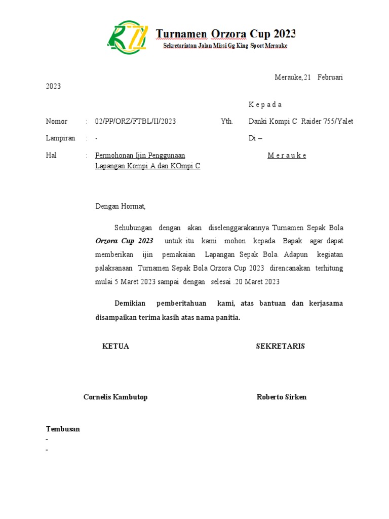 MOHON IJIN PENGGUNAAN LAPANGAN YAMAHA OK | PDF