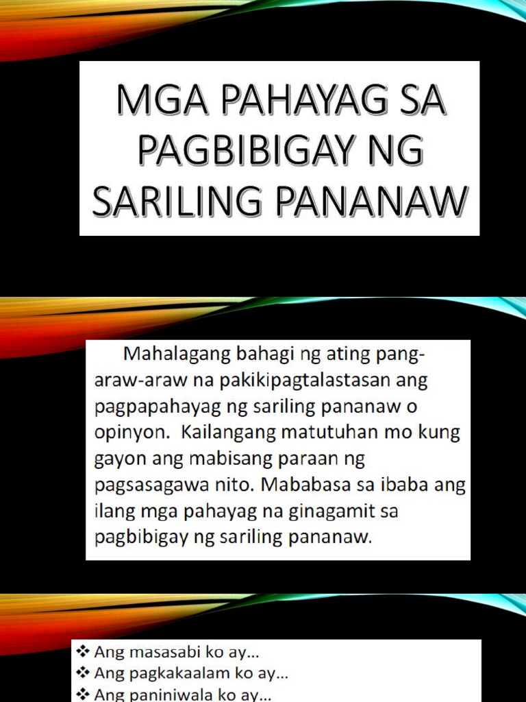 Mga Pahayag Sa Pagbibigay NG Sariling Pananaw | PDF Mga Pahayag Sa Pagbibigay NG Sariling Pananaw | PDF