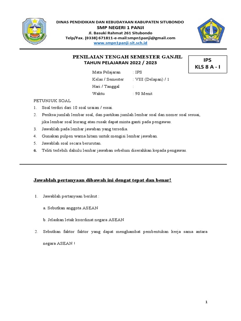 Soal Dan LJK PTS Ips Kelas 8 | PDF | Perjalanan