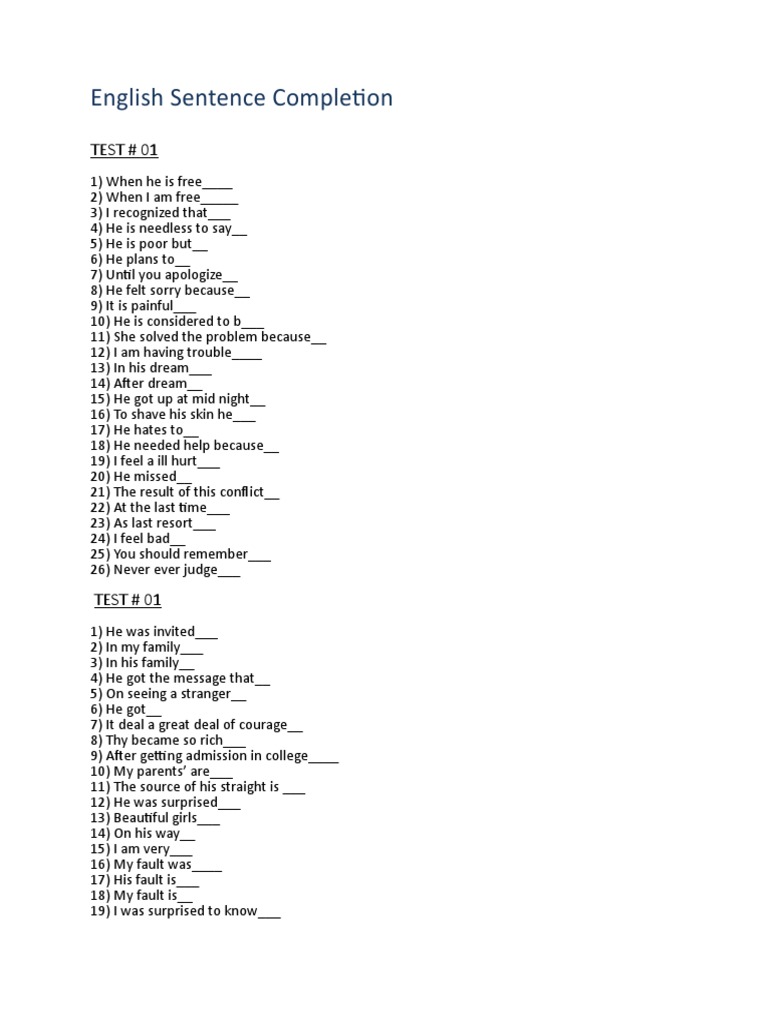 Sentence Completion Test English 2 | PDF