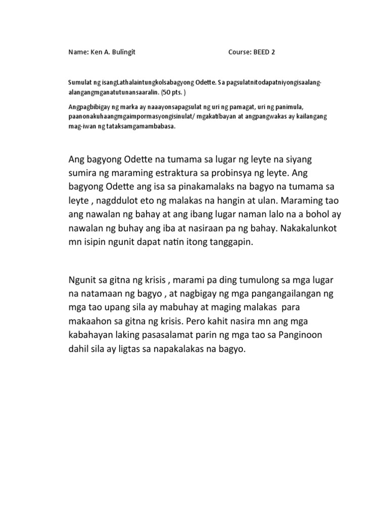 Ken. Sumulat NG Isang Lathalain Tungkol Sa Bagyong Odette | PDF Ken. Sumulat NG Isang Lathalain Tungkol Sa Bagyong Odette | PDF