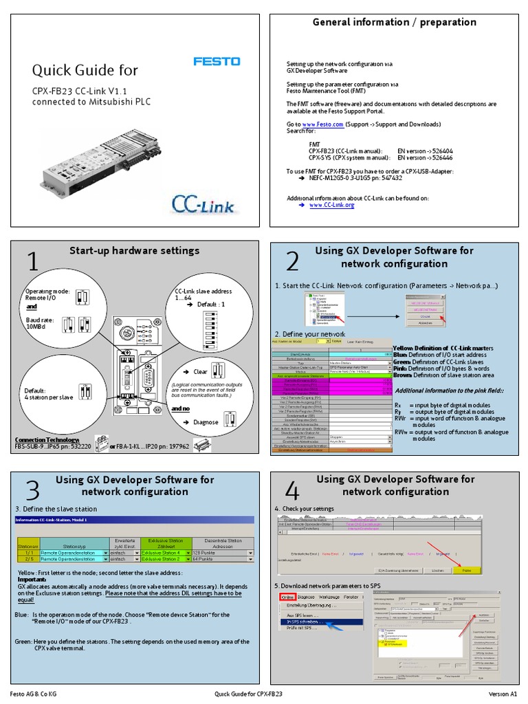 Festo CPX Fb23 Cclinkv1.1 Quickguide | PDF | Programmable Logic ...