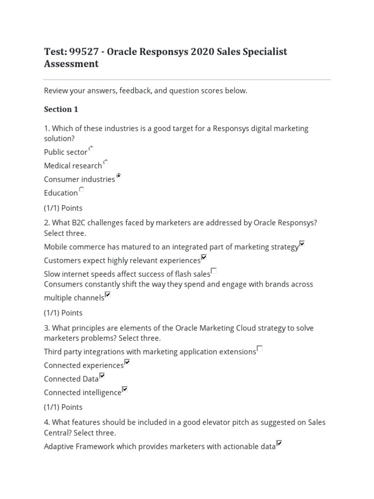 Oracle Responsys 2020 Sales Specialist Assessment Pdf Marketing Sales