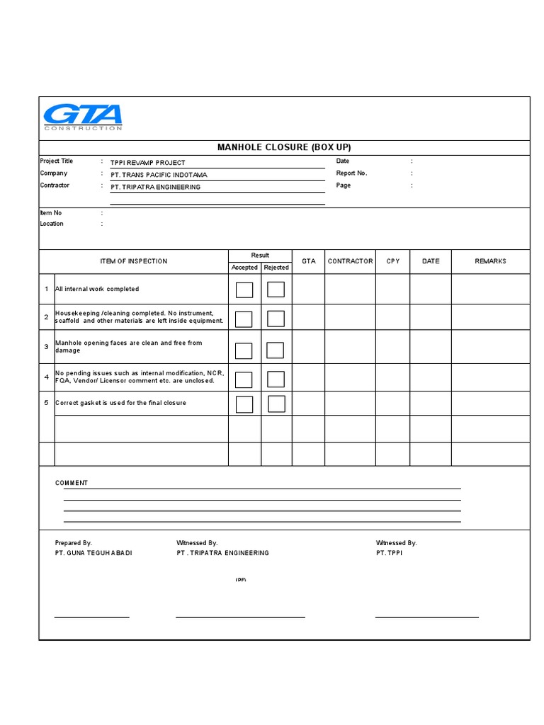 Close Manhole Box-Up | PDF | Industrial Processes | Secondary Sector Of ...