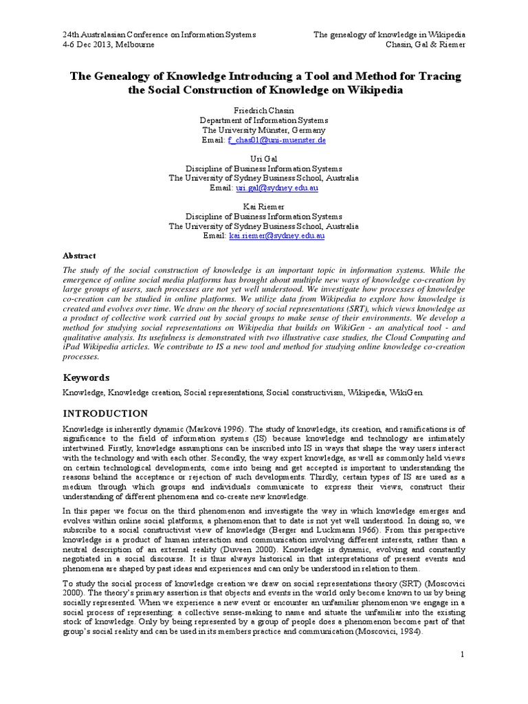 The Genealogy of Knowledge Introducing A Tool and Method For Tracing The Social Construction of ...