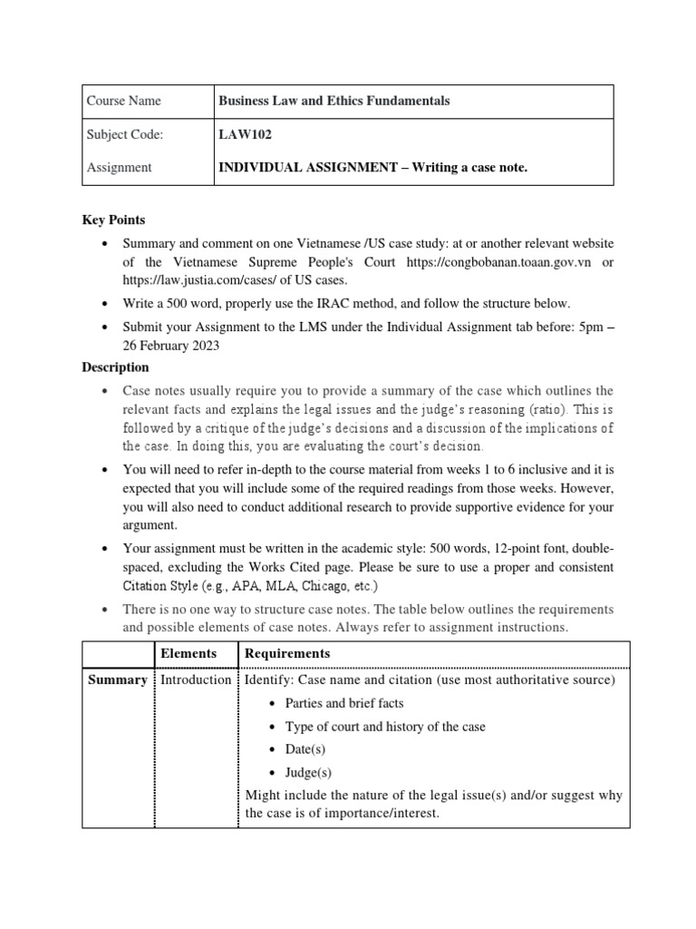 LAW102-Individual Assignment Guideline | PDF | Judgment (Law) | Justice