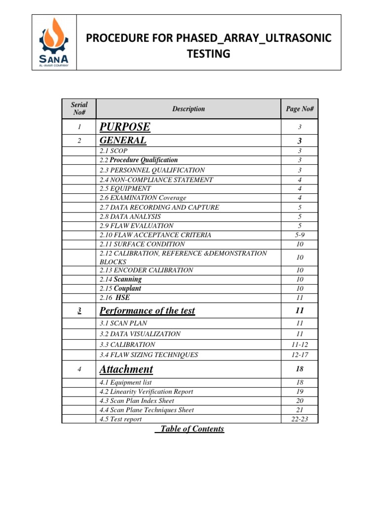 Phased Array Ultrasonic Testing Procedure | PDF | Nondestructive ...