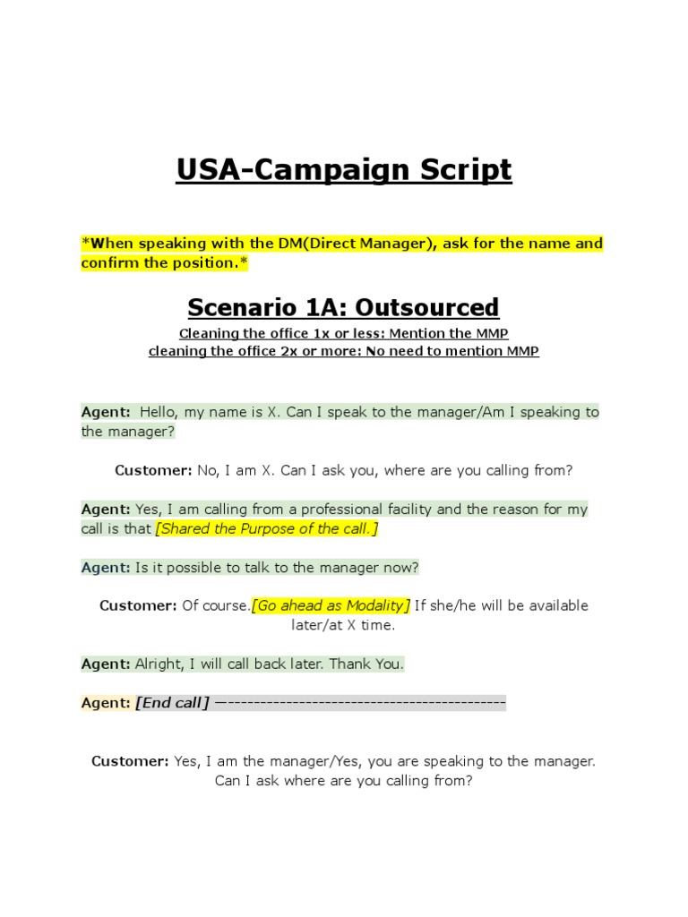 USA-Campaign Script - Organised | PDF | Outsourcing