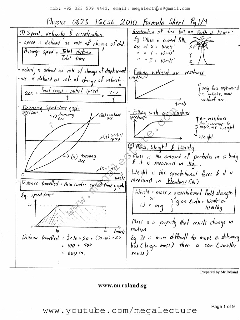 IGCSE Physics 0625 Formula Sheet | PDF