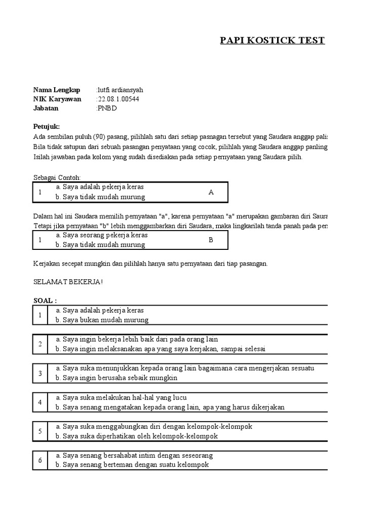 PAPI KOSTIK TEST MENGGAMBAR SIFAT DAN KEPUASAN KERJA | PDF