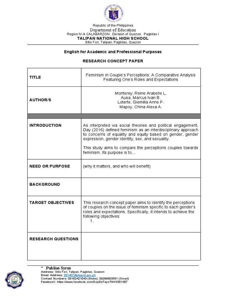Research Concept Paper Template | PDF | Gender | Gender Studies Research Concept Paper Template | PDF | Gender | Gender Studies