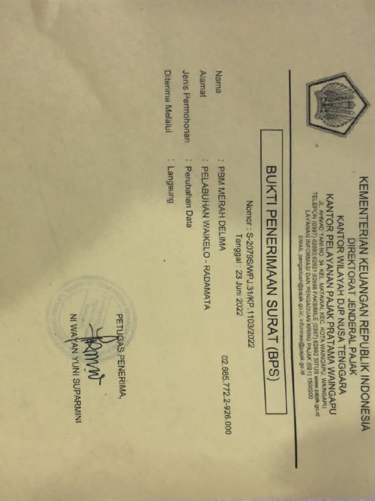 Bukti Penerimaan Surat PT - Merah Delima | PDF