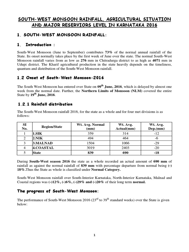 SouthWest Monsoon Seasonal Report - 2016 | PDF | Earth Sciences | Climate