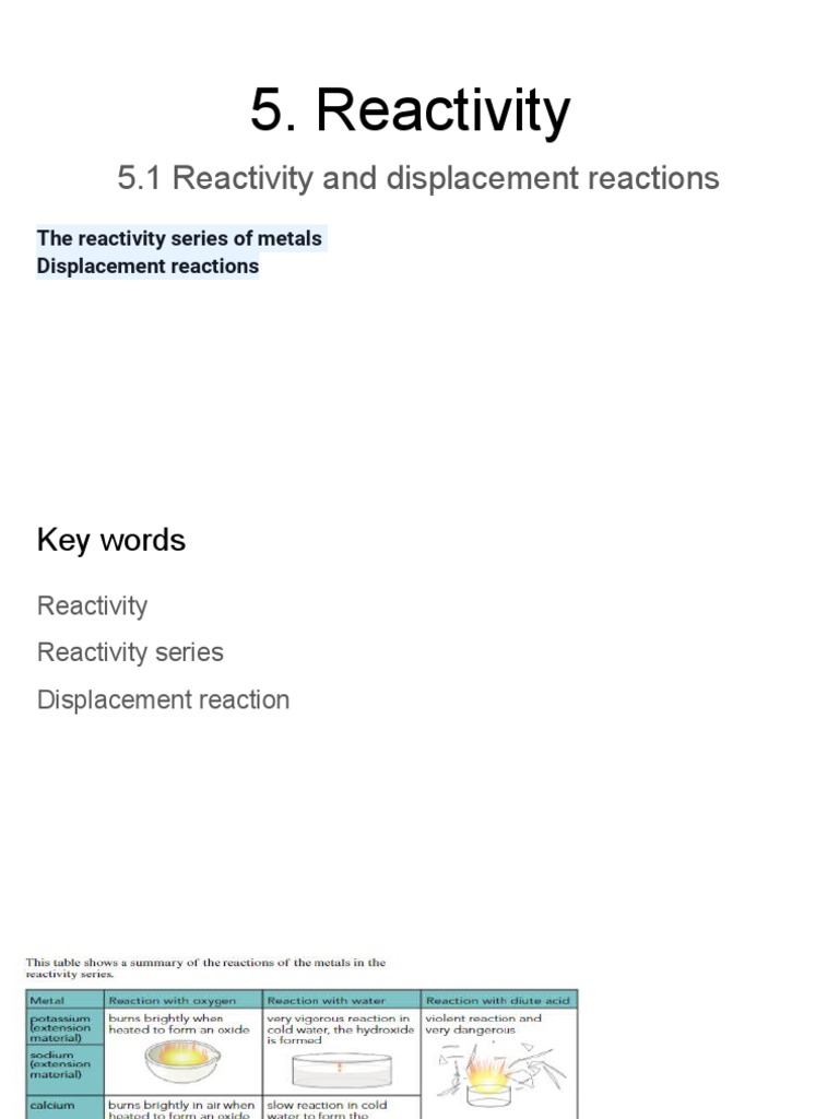 Displacement Reactions and Reactivity Series | PDF | Language Arts ...