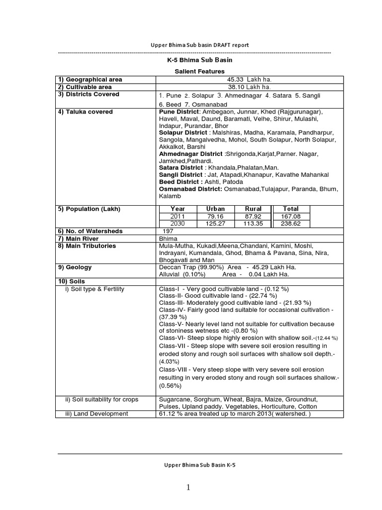 Upper Bhima Sub Basin Overview Report | PDF | Water Resources ...