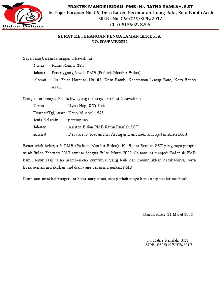 Surat Keterangan Bekerja PMB | PDF
