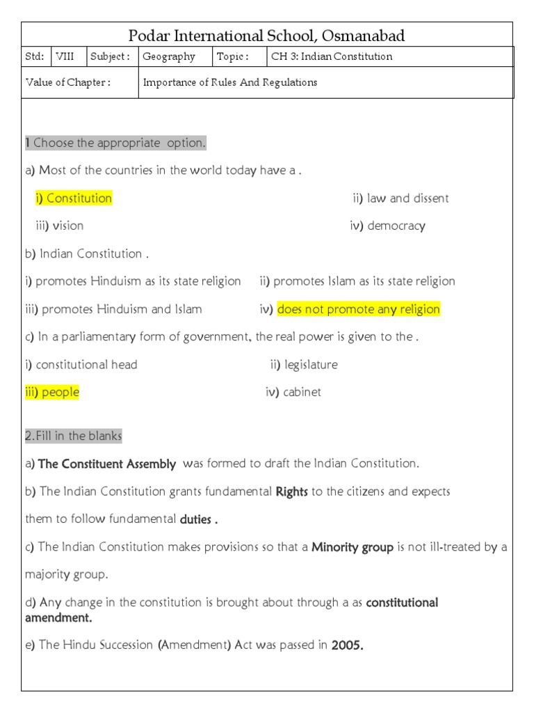 Indian Constitution Notes | PDF | Constitution | Separation Of Powers