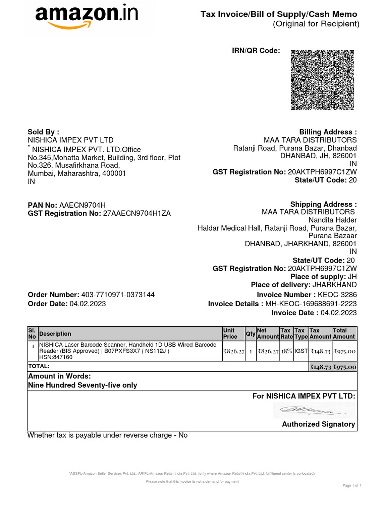 Bar Code Scanner - Invoice | PDF | Invoice | Economies