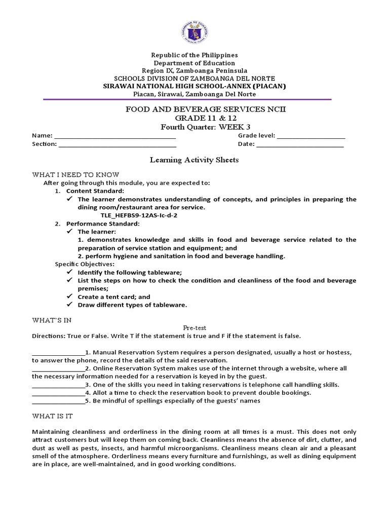 Preparing Students for Food and Beverage Service: A Learning Activity ...