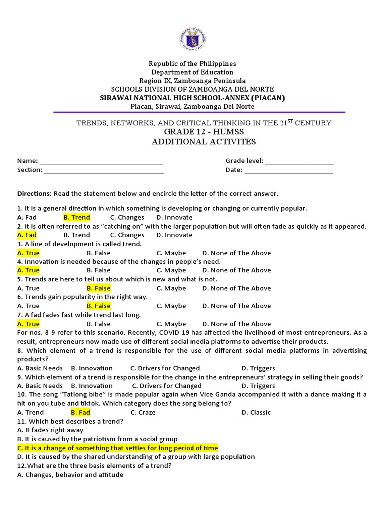 TNCT g12 - Summative Test | PDF | Thought | Intuition