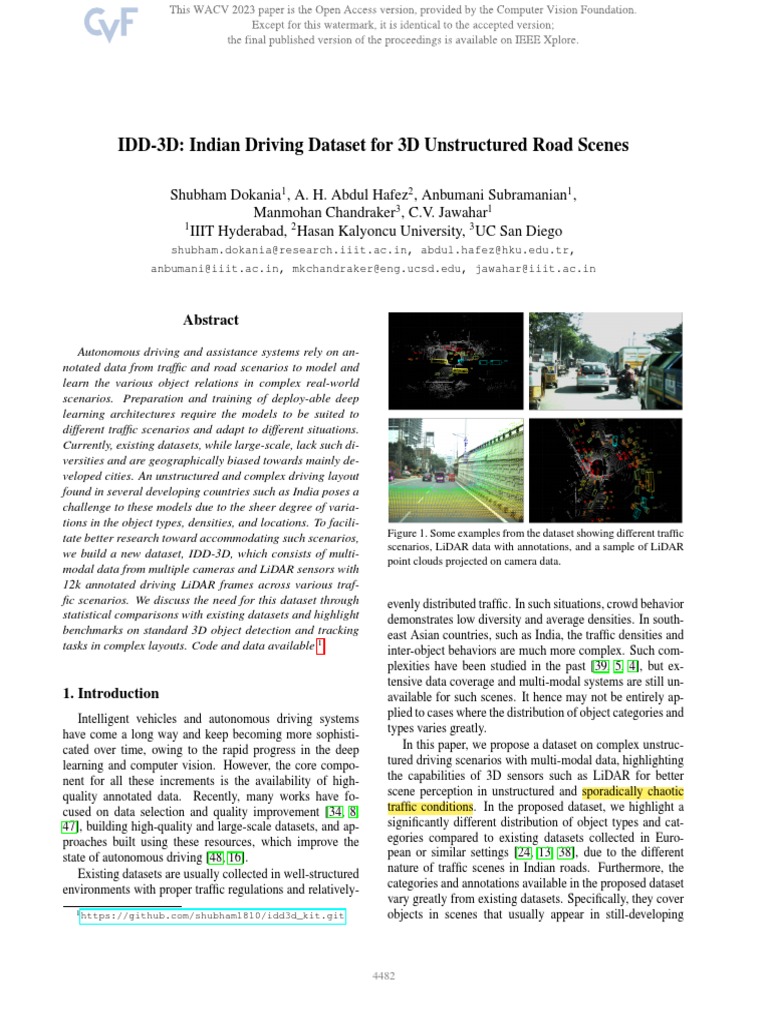 Dokania IDD-3D Indian Driving Dataset For 3D Unstructured Road Scenes WACV 2023 Paper | PDF ...