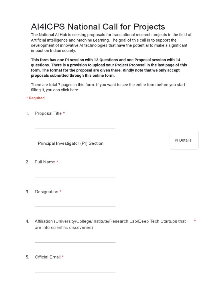 Printout of Appilcation For AI4ICPS National Call For Projects | PDF ...