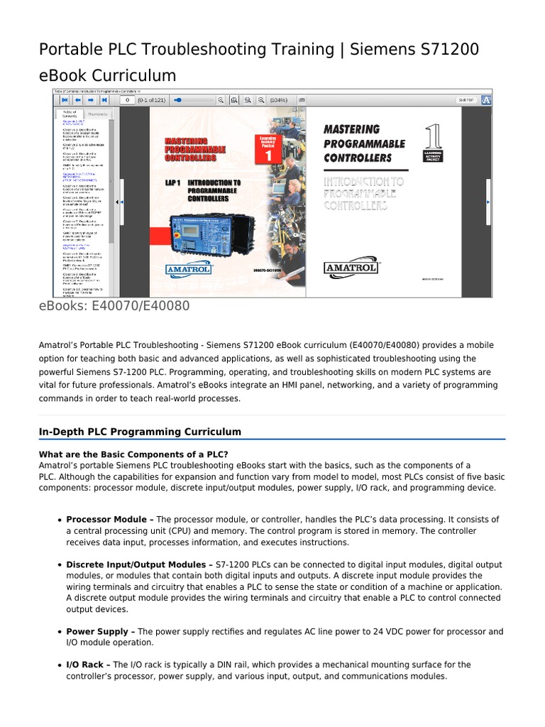 Portable PLC Troubleshooting Training - Siemens S71200 Ebook Curriculum ...