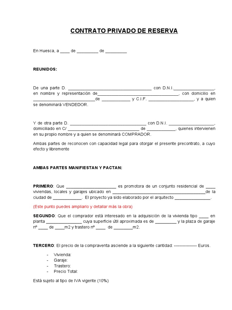 Modelo 2 CONTRATO PRIVADO DE RESERVA | PDF | Consentimiento | Derecho ...