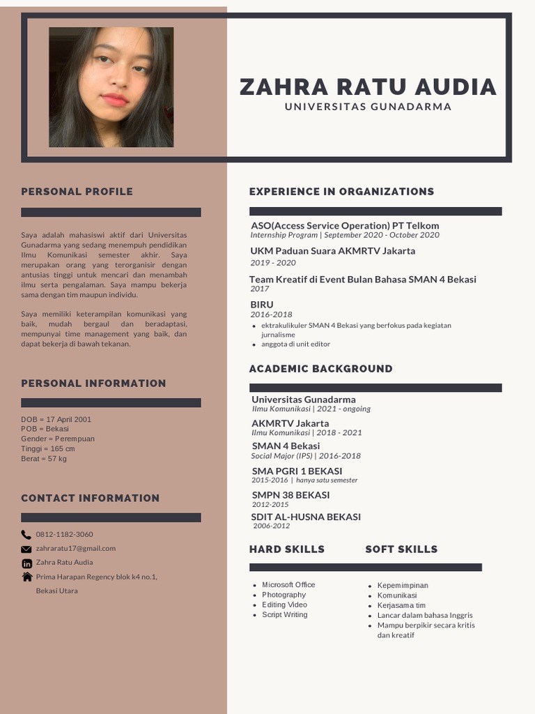 Tugas 4 - Membuat CV - Zahra Ratu Audia - 4MA18 | PDF