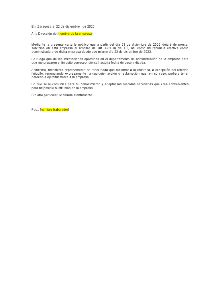 Modelo Baja Voluntaria | PDF