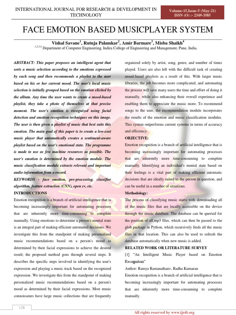Face Emotion Based Music Player System | PDF | My Sql | Computing