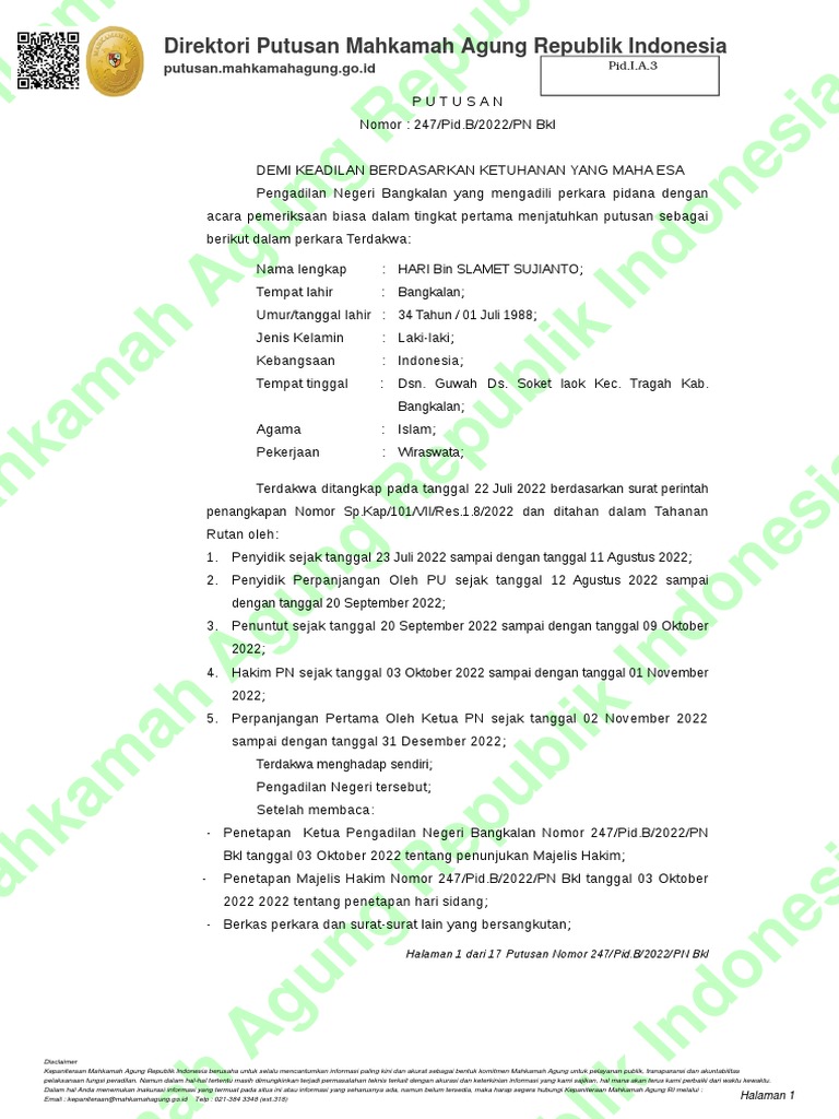 Putusan 247 Pid.b 2022 PN BKL 20230118205609 | PDF