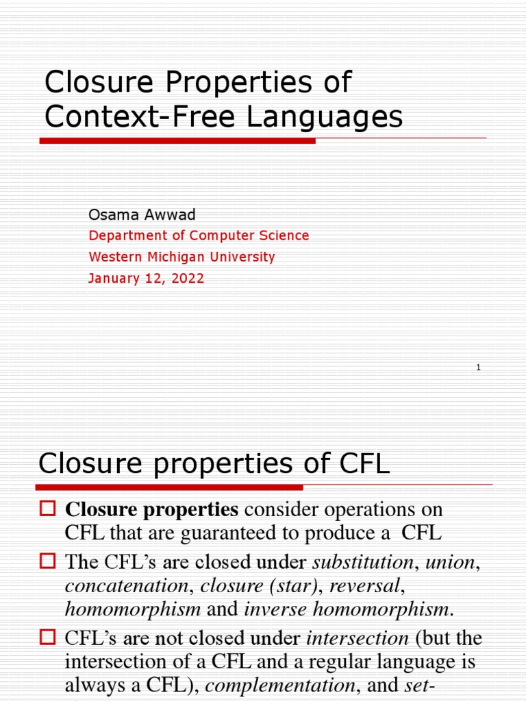 Closure Properties Of Context Free Languages Osama Awwad Pdf Metalogic Syntax Logic