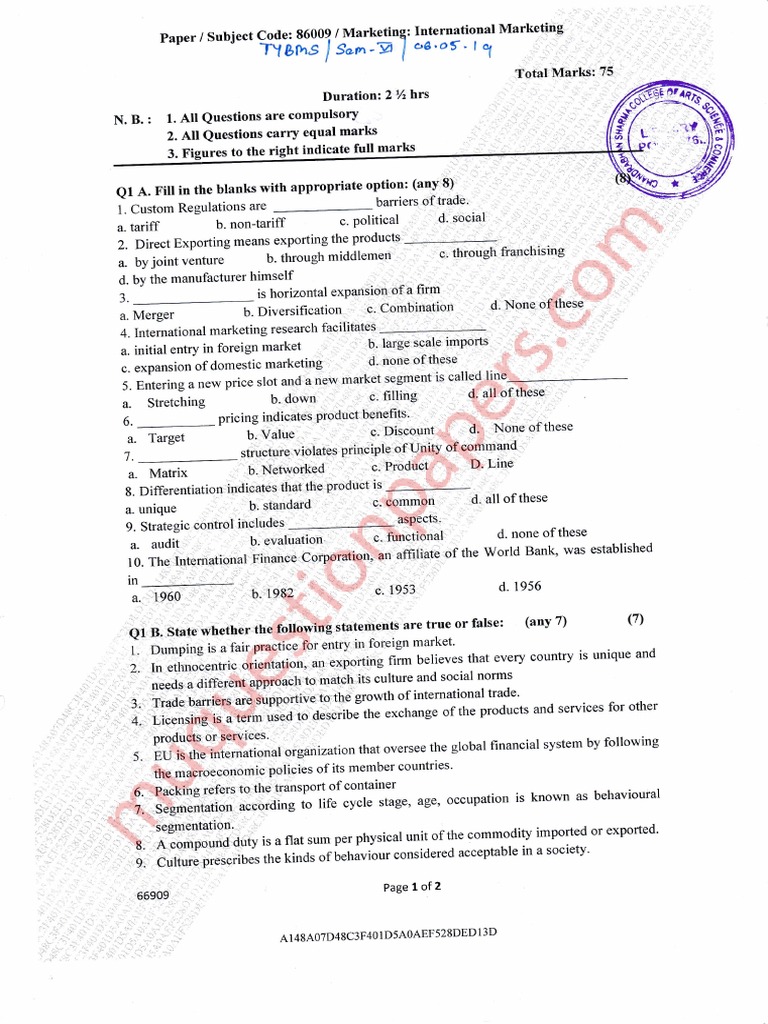 International Marketing Exam Guide | PDF | Marketing | Economies