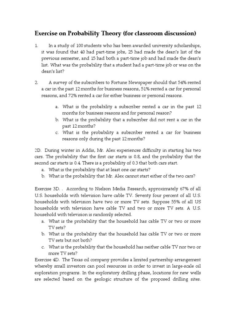 Probability Exercises for Classroom Use | PDF | Sampling (Statistics)