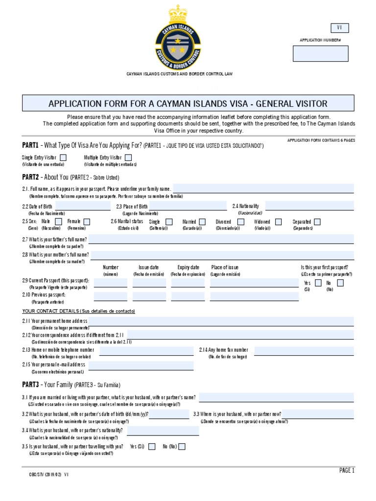 Formulario de Solicitud de Visa Cayman | PDF
