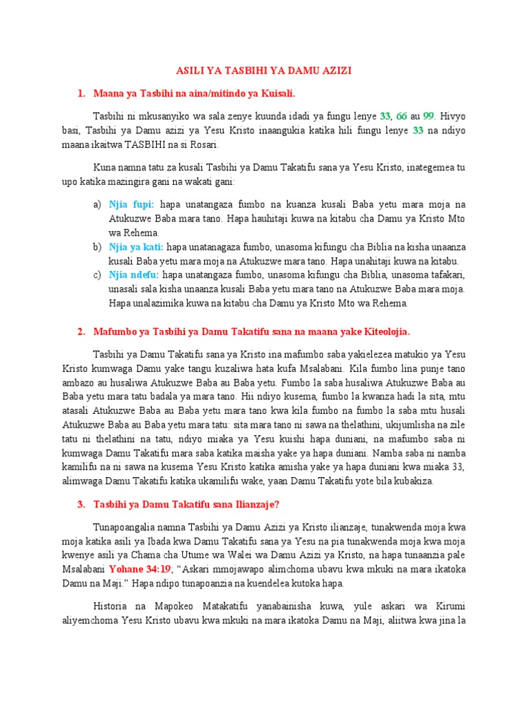Asili Ya Tasbihi Ya Damu Azizi | PDF