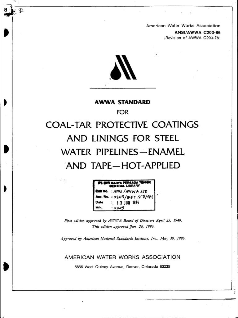 Awwa c203 86 PDF | PDF